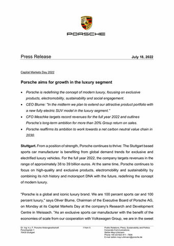 Porsche aims for growth in the luxury segment | Volkswagen Group