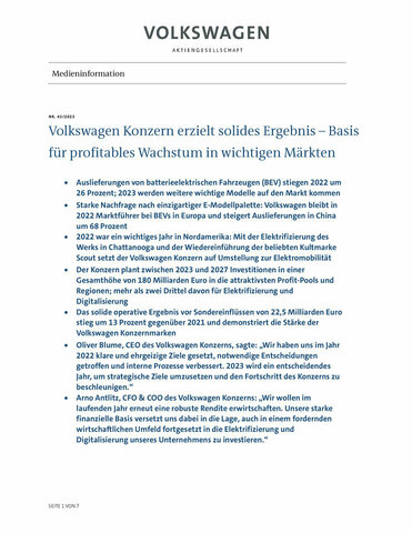 Geschäftsbericht & Ergebnisse Geschäftsjahr 2022 | Volkswagen Group