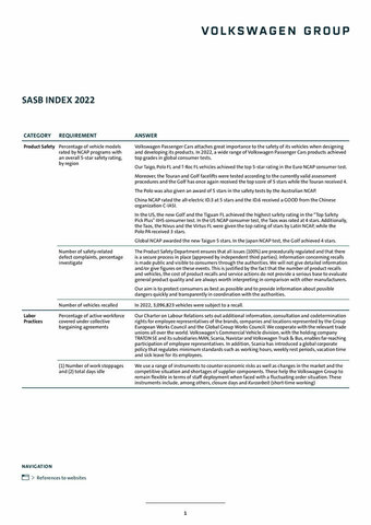 SASB Index 2022 | Volkswagen Group