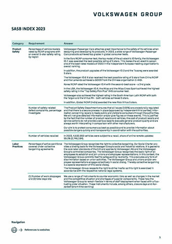 SASB INDEX 2023 | Volkswagen Group