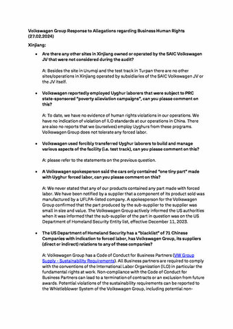 Volkswagen Group Response to Allegation Business Human Rights ...