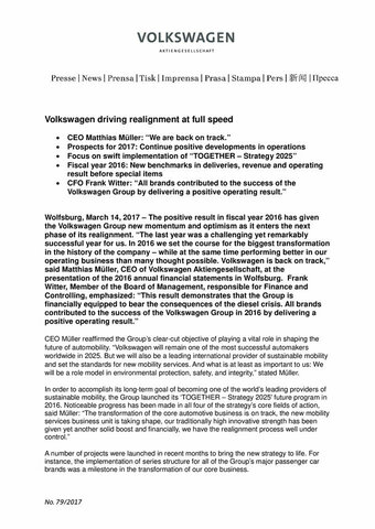 Press Release - Volkswagen driving realignment at full speed ...